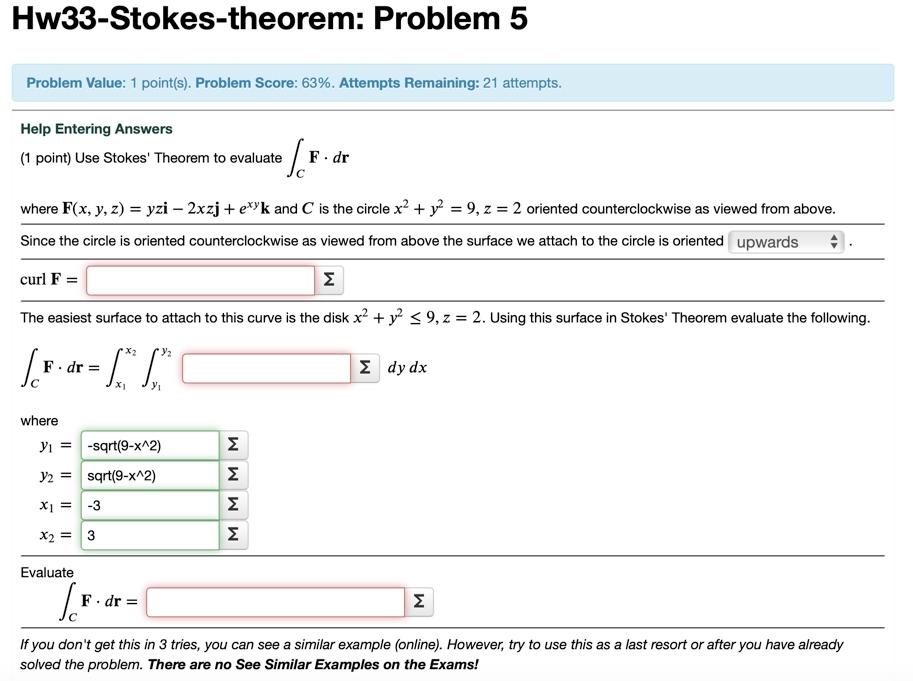 Solved Hw33-Stokes-theorem: Problem 5 Problem Value: 1 | Chegg.com