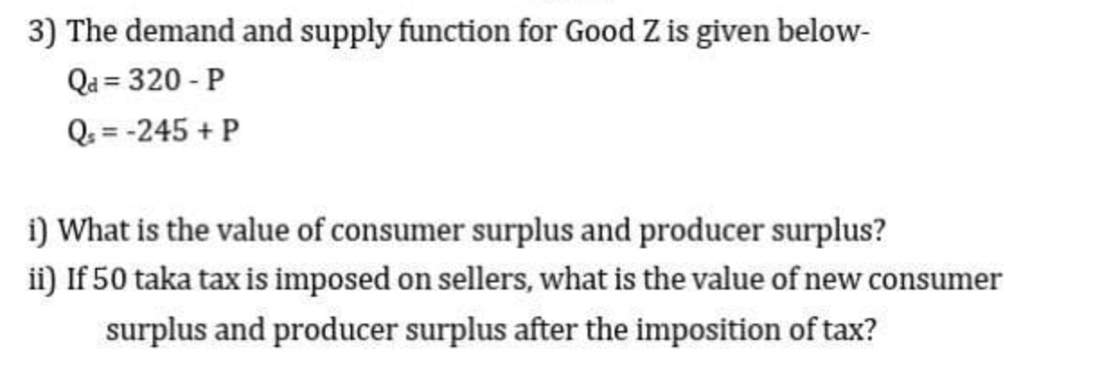 Solved 3) The demand and supply function for Good Z is given | Chegg.com