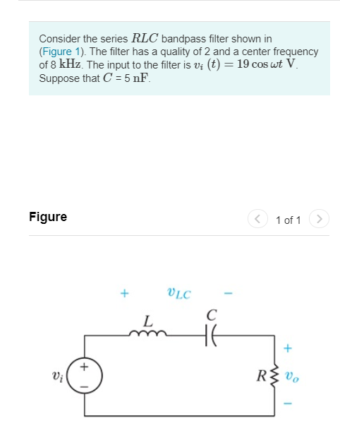 Solved Consider the series RLC bandpass filter shown in | Chegg.com