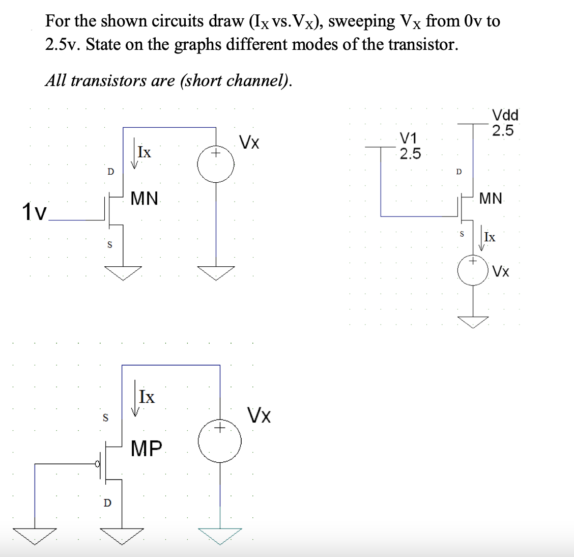 For the shown circuits draw (IXvs.VX), sweeping VX | Chegg.com