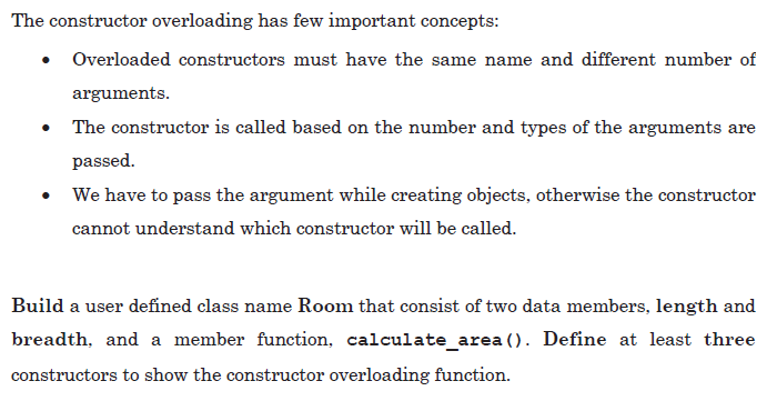 Solved The constructor overloading has few important | Chegg.com