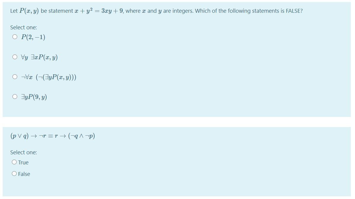 Solved Let P(x,y) be statement : + y2 = 3xy + 9, where x and | Chegg.com