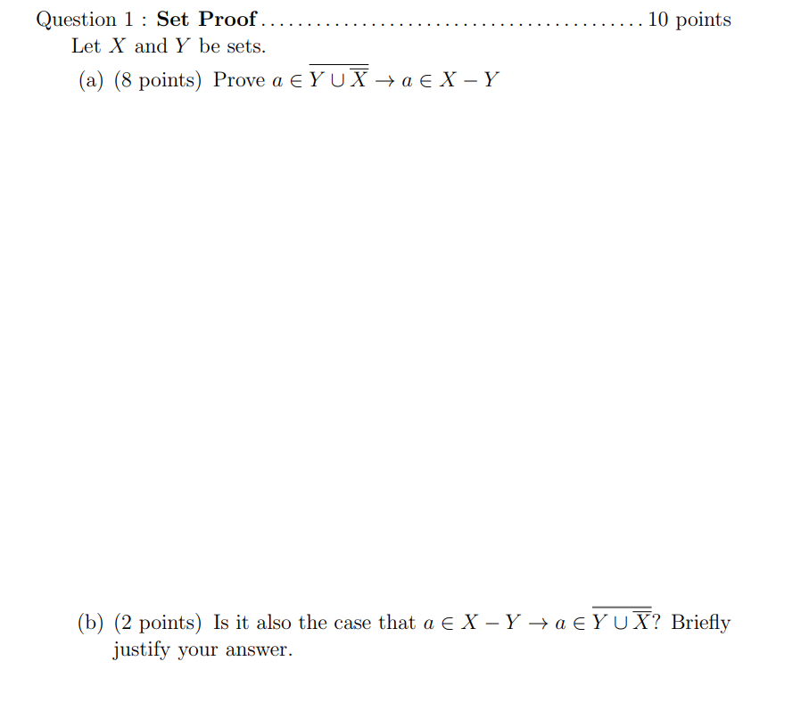 Solved 10 points Question 1: Set Proof Let X and Y be sets. | Chegg.com