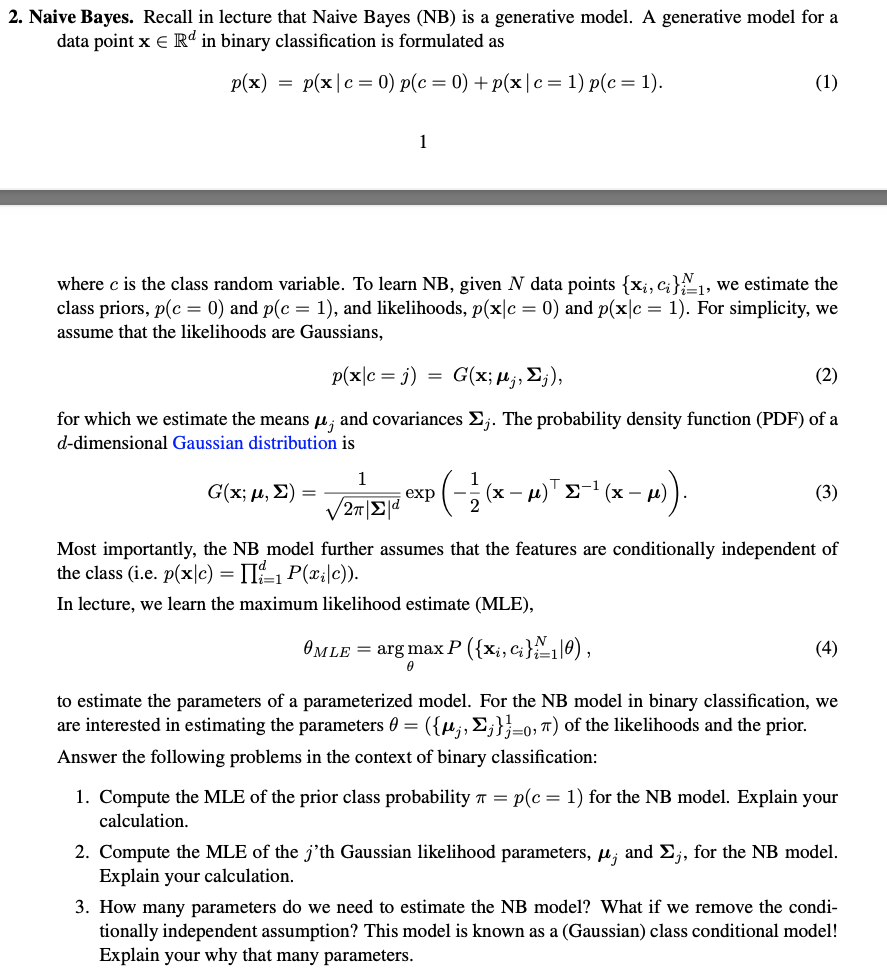Solved 1. ﻿Compute the MLE of the prior class probability | Chegg.com