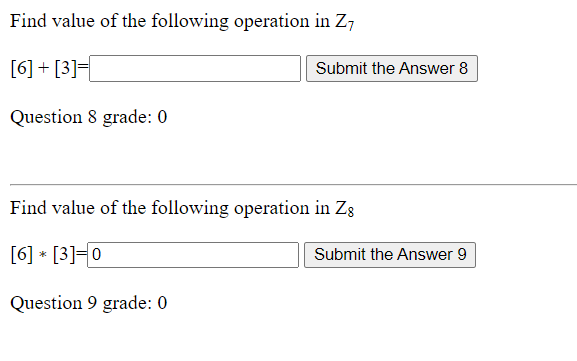Solved Find value of the following operation in Z7 [6]+[3]=[ | Chegg.com