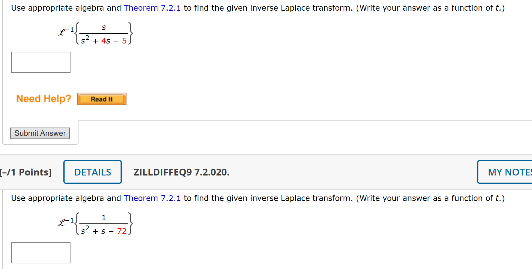 Solved Use appropriate algebra and Theorem 7.2.1 ﻿to find | Chegg.com