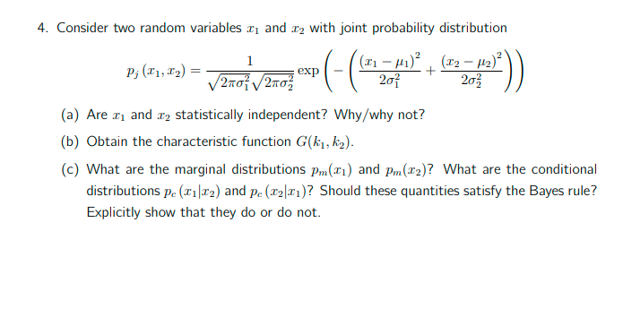 Solved 4. Consider two random variables x1 and 22 with joint | Chegg.com