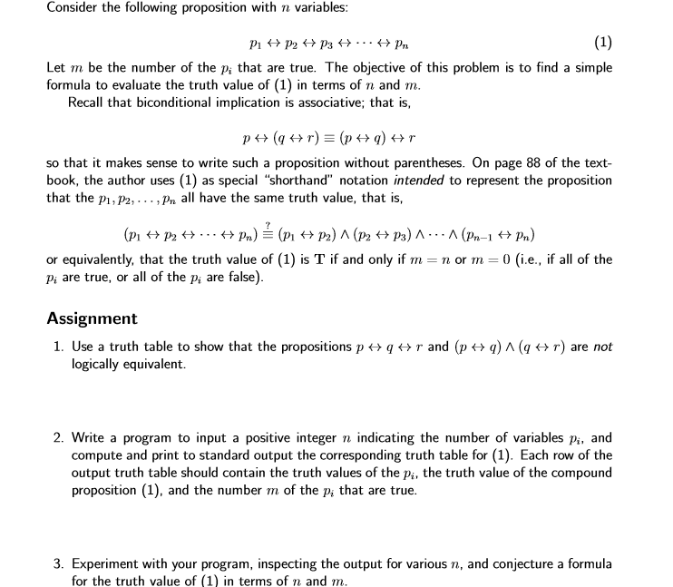 Solved Consider the following proposition with n variables: | Chegg.com