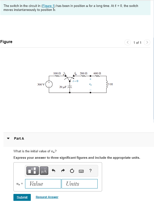 Solved The switch in the circuit in (Figure 1) has been in | Chegg.com