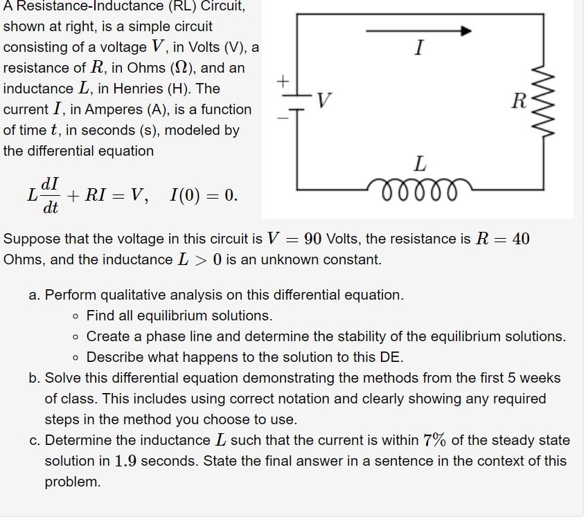 Solved I A Resistance Inductance Rl Circuit Shown At