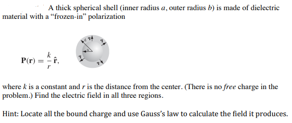 Solved A thick spherical shell (inner radius a, outer radius | Chegg.com