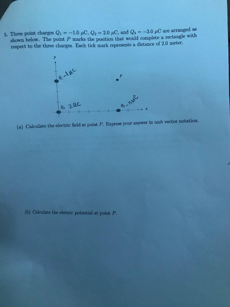 Solved 5. Three point charges Q1 = -1.0 uC, Q2 = 2.0 C, and | Chegg.com