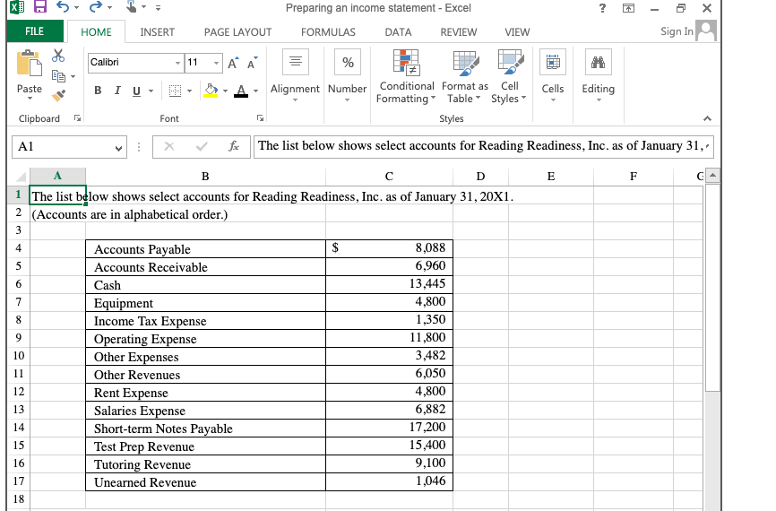 Solved Preparing an income statement - Excel FILE HOME | Chegg.com