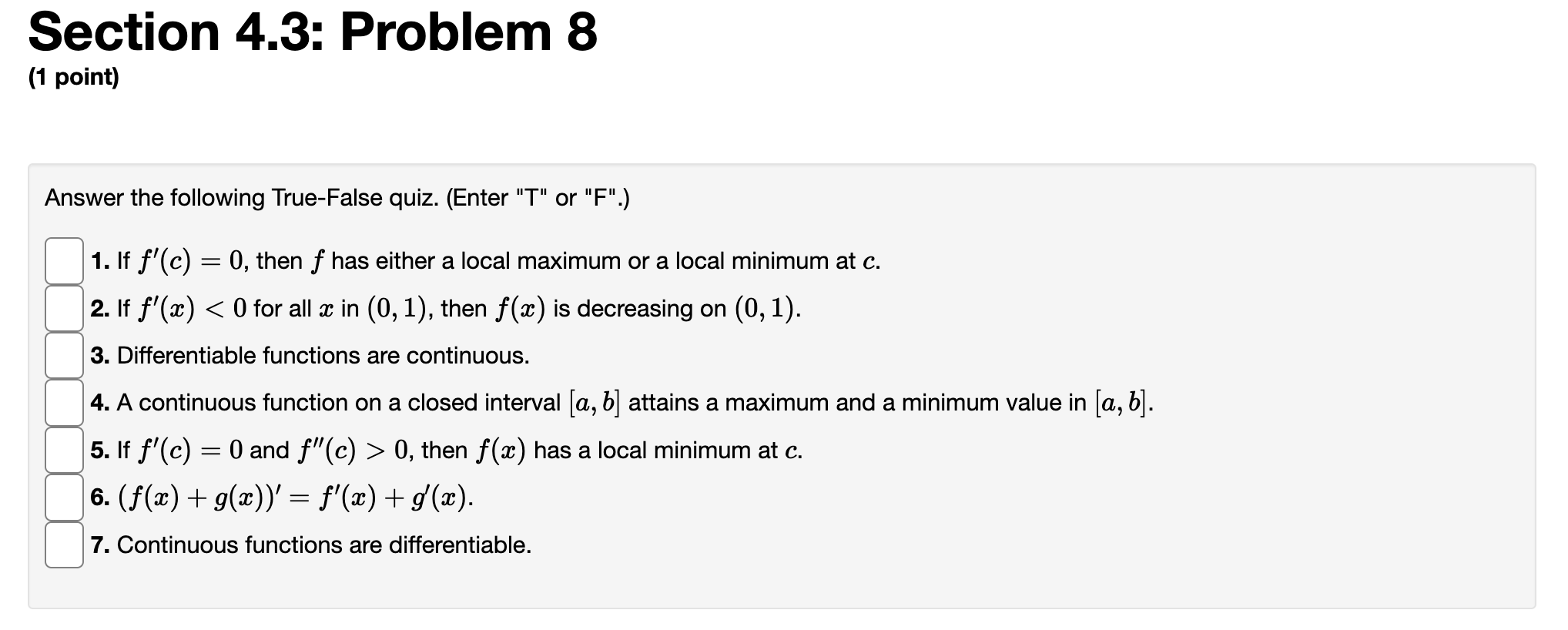 Section 4.3: Problem 8 (1 point) Answer the following | Chegg.com