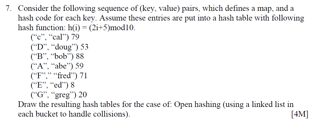 Solved 7. Consider the following sequence of (key, value) | Chegg.com