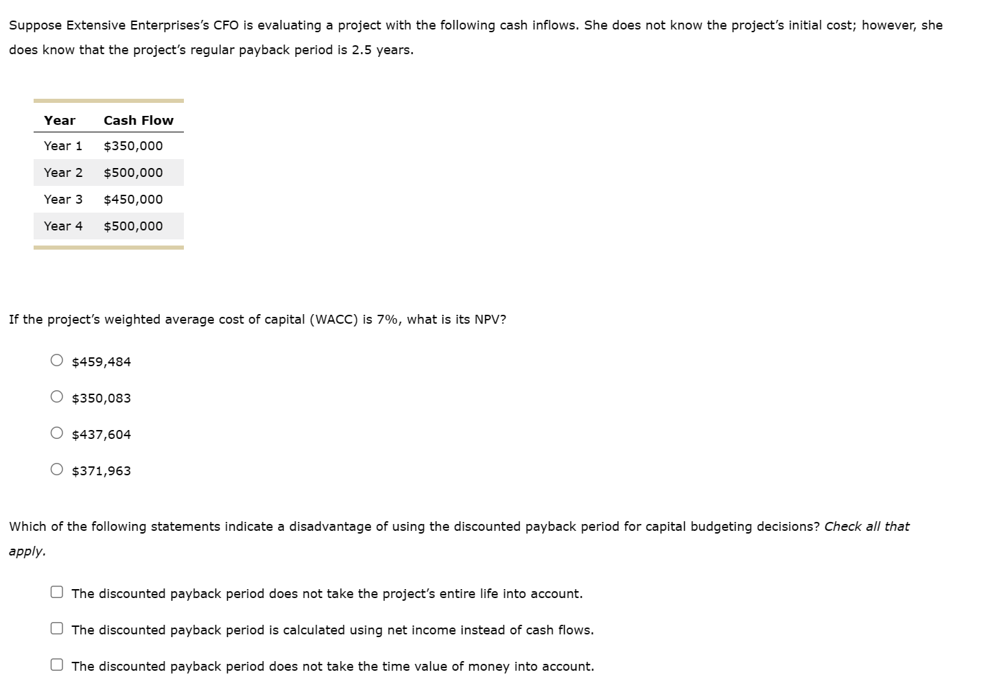 Solved Suppose Extensive Enterprises's CFO is evaluating a | Chegg.com