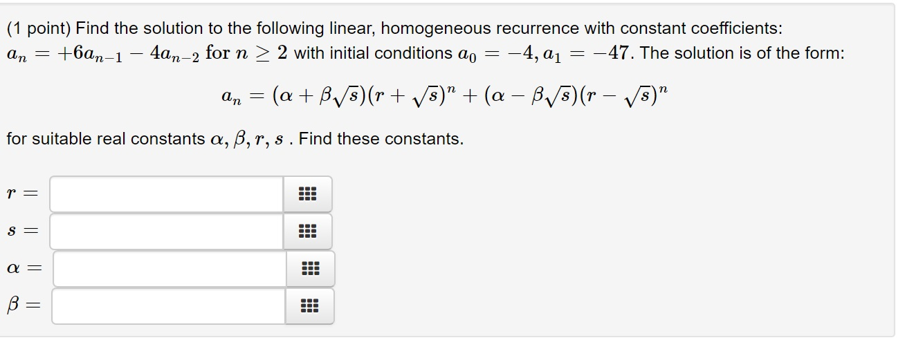 Solved (1 point) Find the solution to the following linear, | Chegg.com