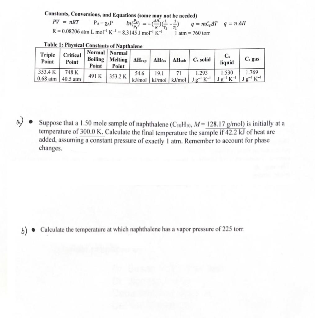Constants, Conversions, and Equations (some may not | Chegg.com