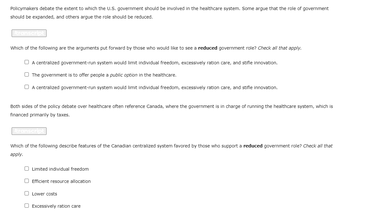 Solved Policymakers debate the extent to which the U.S. | Chegg.com