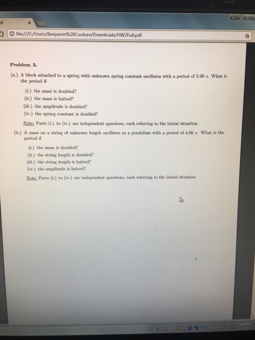 Solved A block attached to a spring with unknown spring | Chegg.com