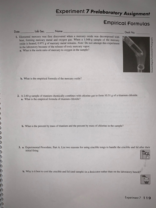 Solved Experiment 7 Prelaboratory Assignment Empirical | Chegg.com