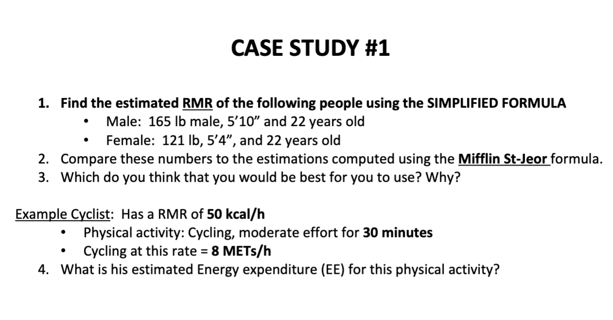 Solved CASE STUDY #1Find the estimated RMR of the following | Chegg.com