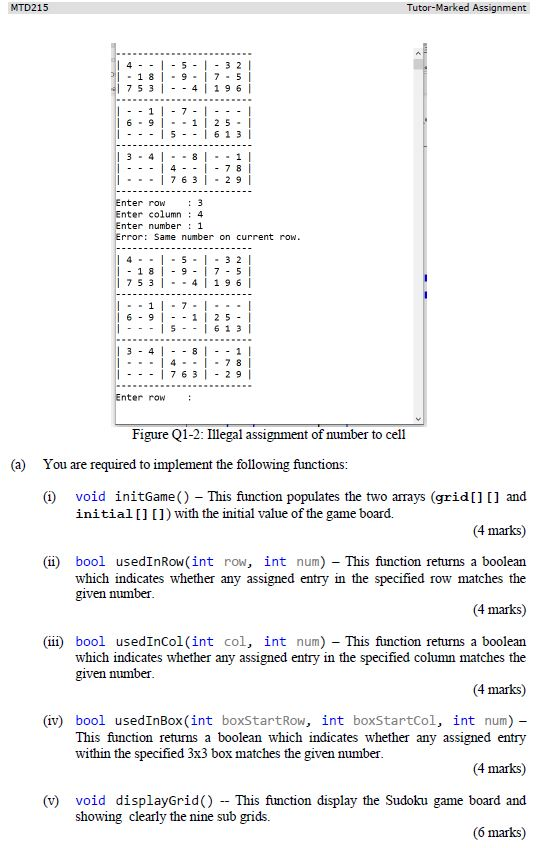 Solved Question 1 Apply C++ language to program a Sudoku | Chegg.com