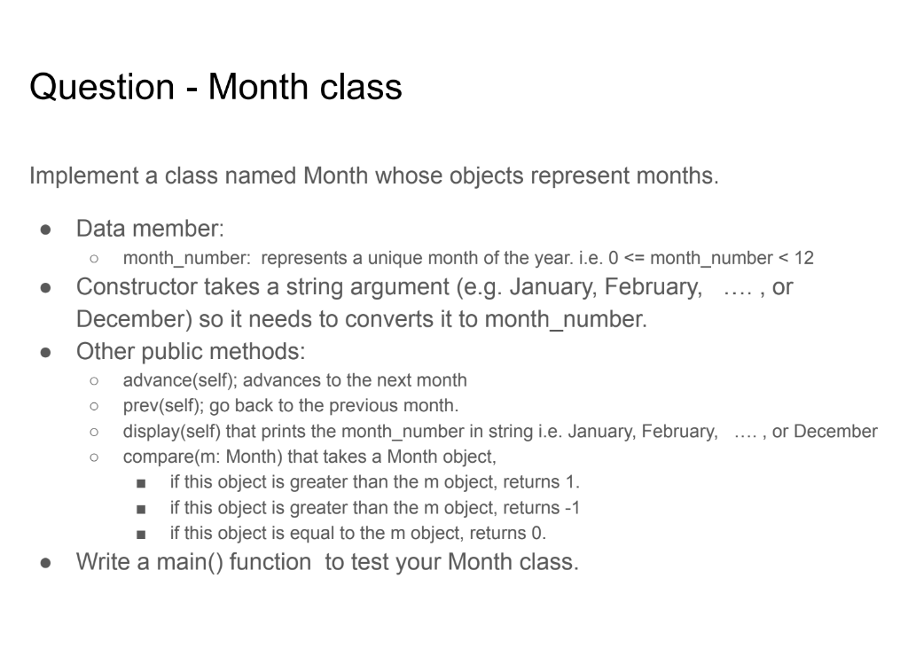 Solved Implement a class named Month whose objects represent | Chegg.com