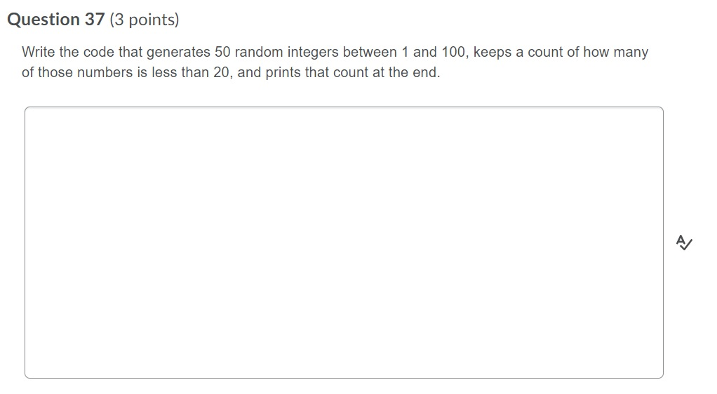 Solved Question 37 (3 points) Write the code that generates | Chegg.com