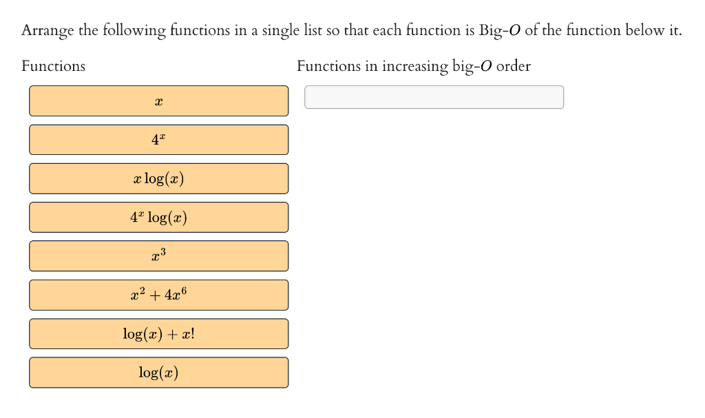 Solved Arrange the following functions in a single list so | Chegg.com