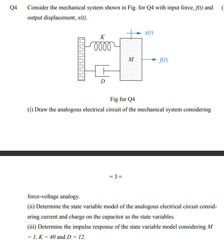 Solved Q4 Consider the mechanical system shown in Fig. for | Chegg.com