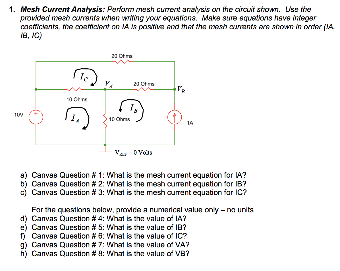 Solved 1. Mesh Current Analysis: Perform mesh current | Chegg.com