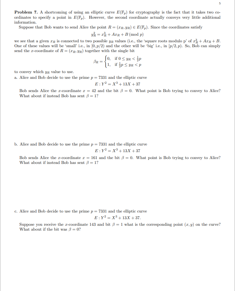 5 Problem 7. A shortcoming of using an elliptic curve | Chegg.com