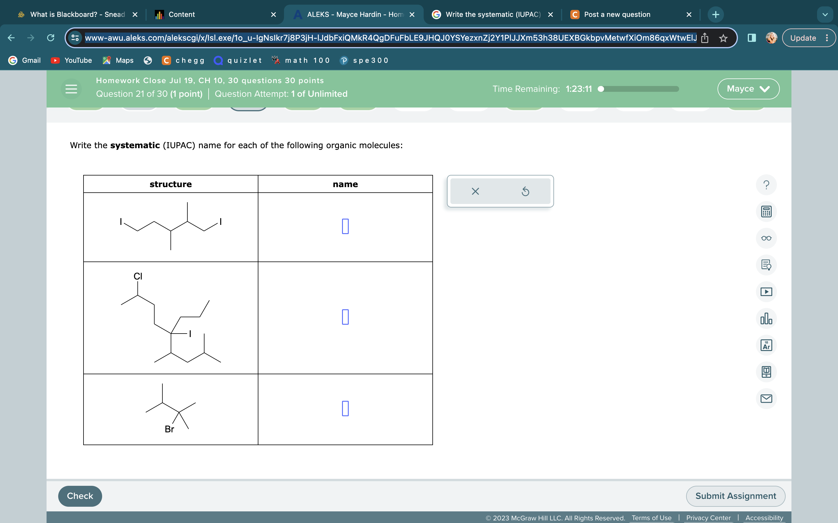 Write the systematic (IUPAC) name for each of the | Chegg.com