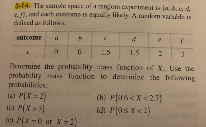 Solved 3-14. The sample space of a random experiment is (a, | Chegg.com