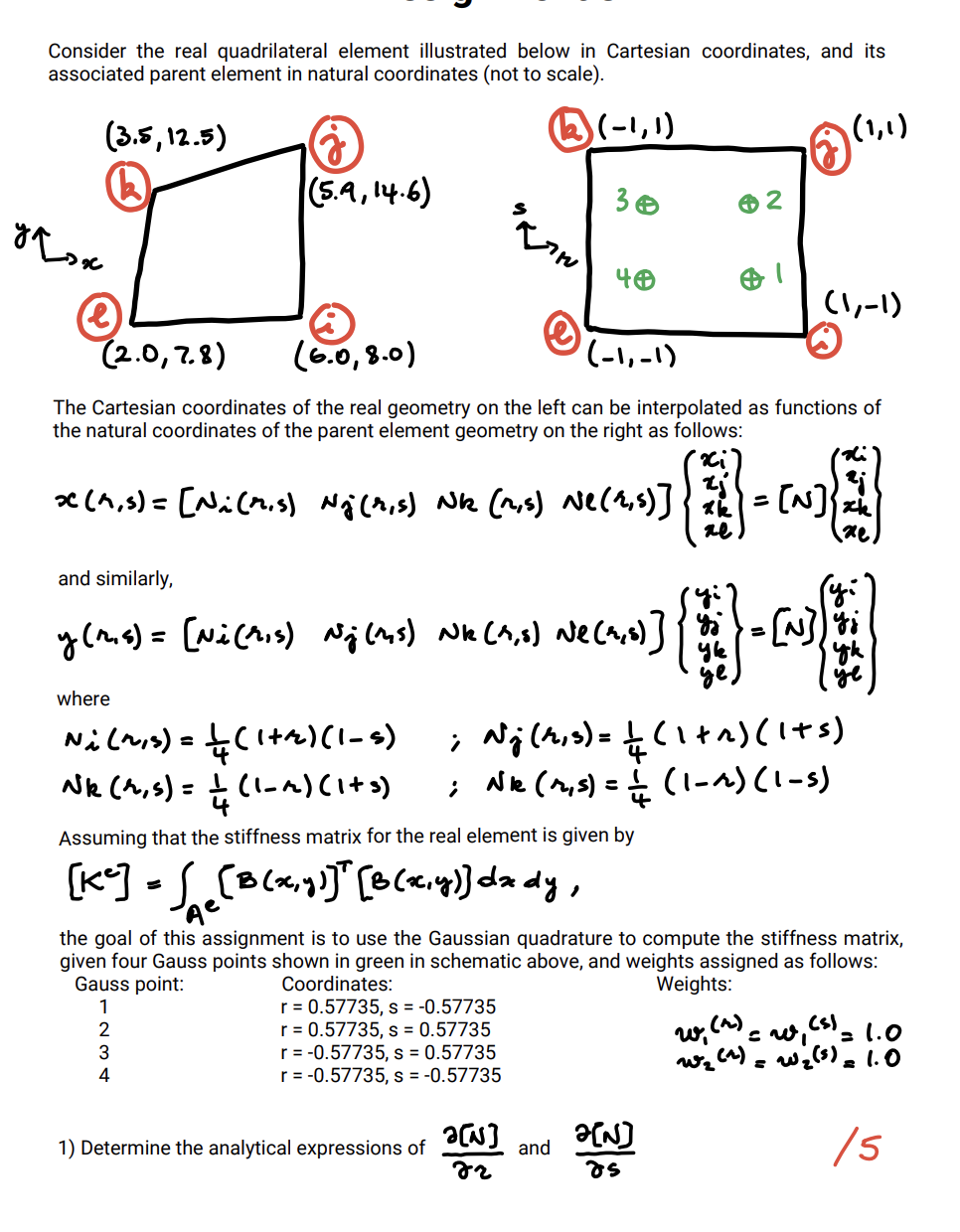 Consider the real quadrilateral element illustrated | Chegg.com
