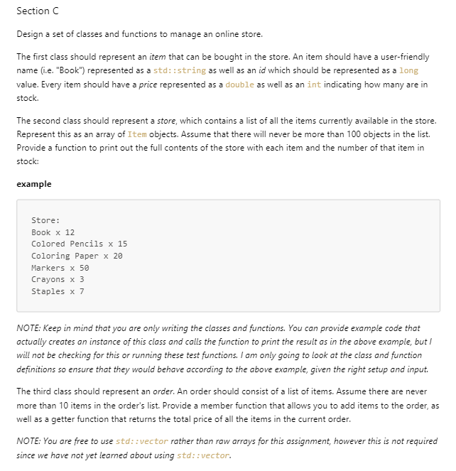 Solved Section C Design a set of classes and functions to | Chegg.com