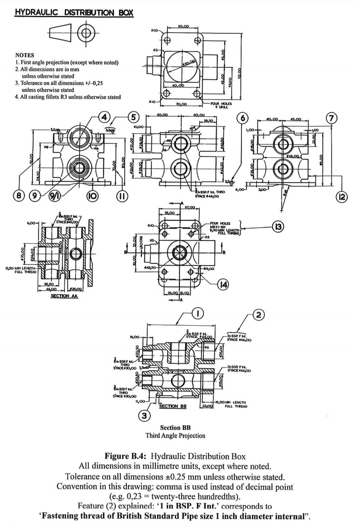 Solved An engineering drawing of a Hydraulic Distribution | Chegg.com
