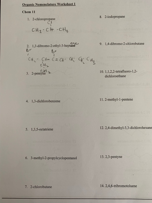 Nomenclature Worksheet 1 Answers Solved) Basic Organic Nomenclature