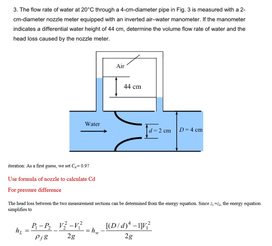 Solved 3. The flow rate of water at 20°C through a | Chegg.com
