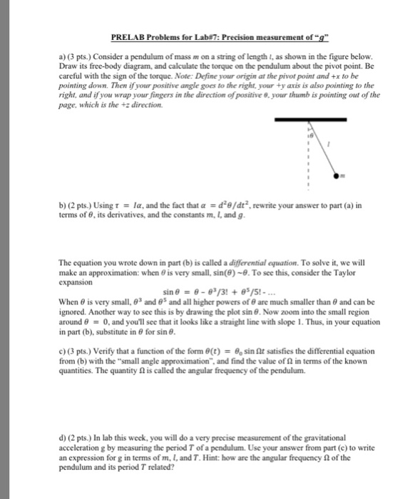Solved PRE LAB Problems for Lab#7: Precision measurement | Chegg.com