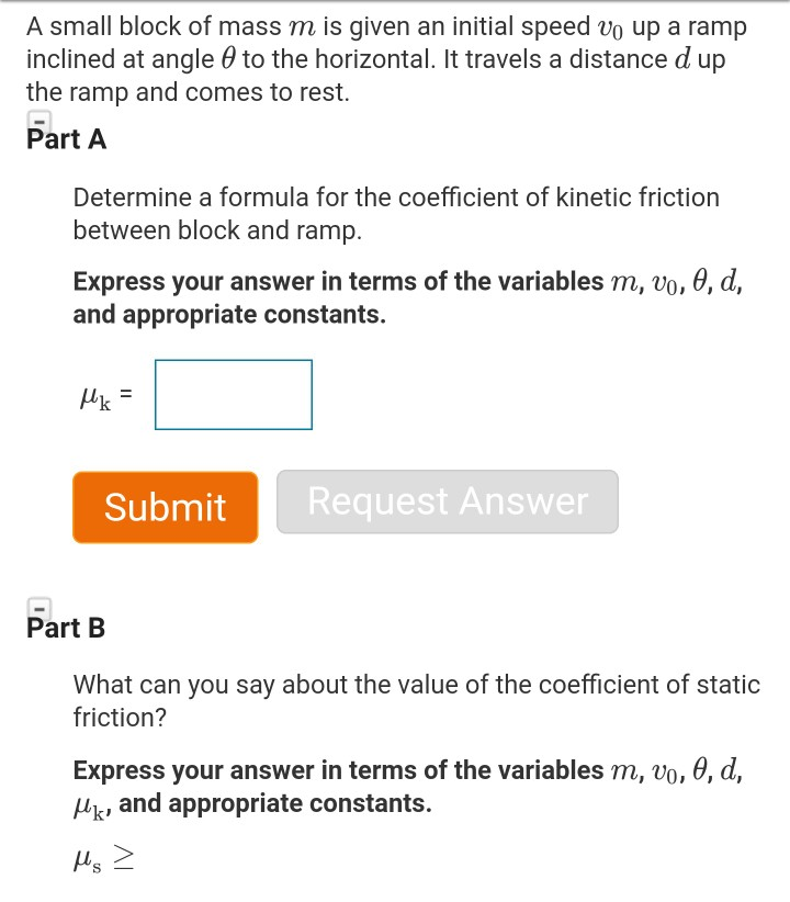 Solved A small block of mass m is given an initial speed vo | Chegg.com