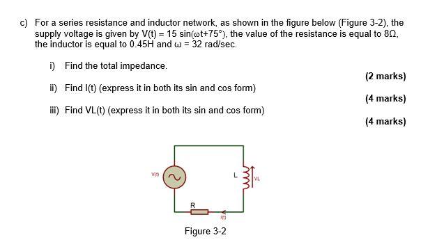 Solved c) For a series resistance and inductor network, as | Chegg.com