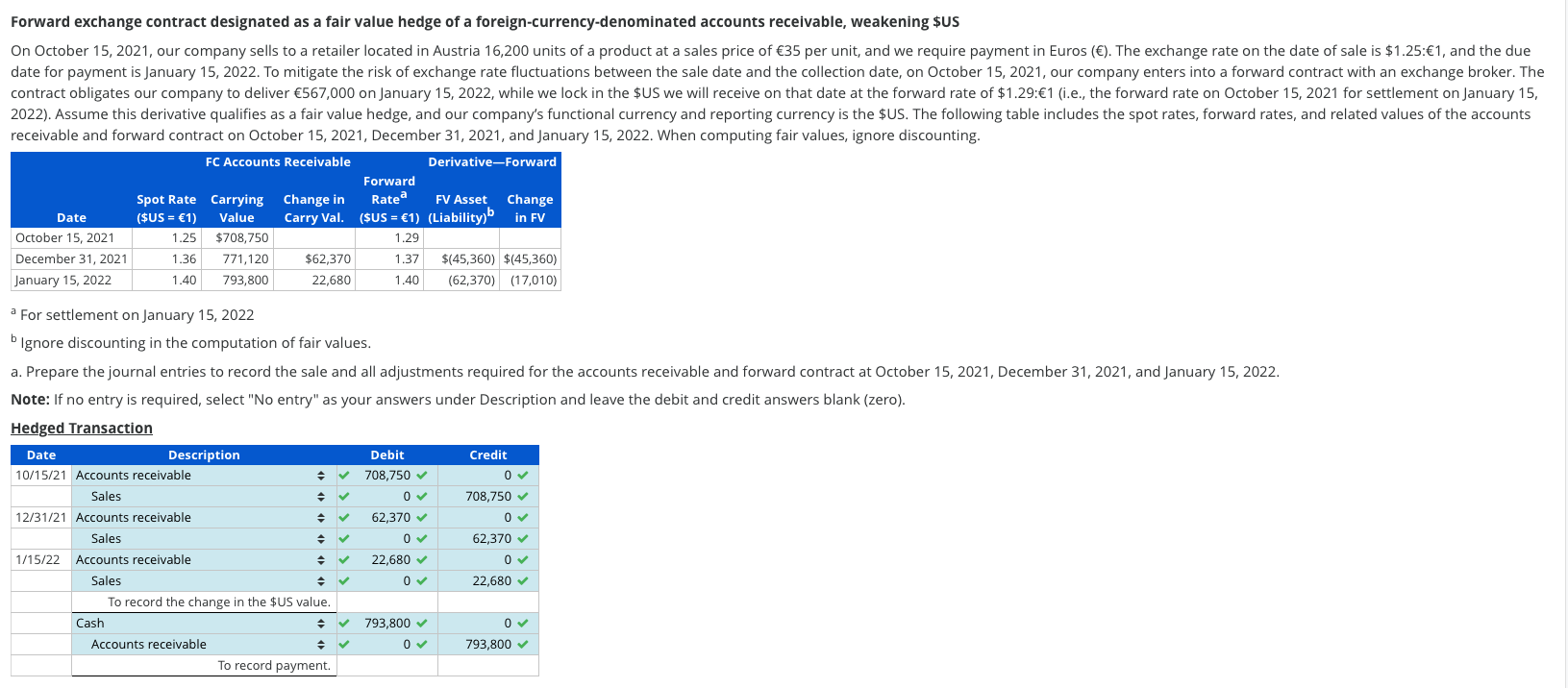 Solved Forward exchange contract designated as a fair value | Chegg.com