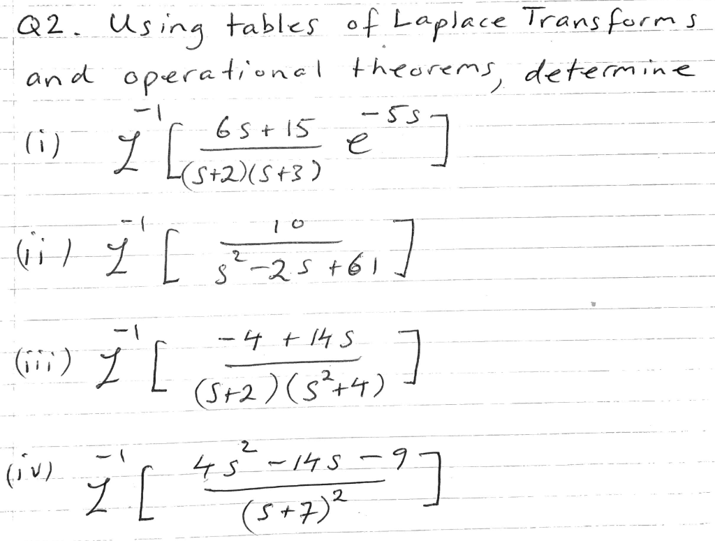 Solved Q2. Using tables of Laplace Transforms and | Chegg.com