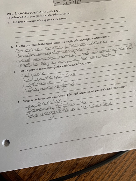 Solved Laboratory Tools: The Metric System and Microscope | Chegg.com