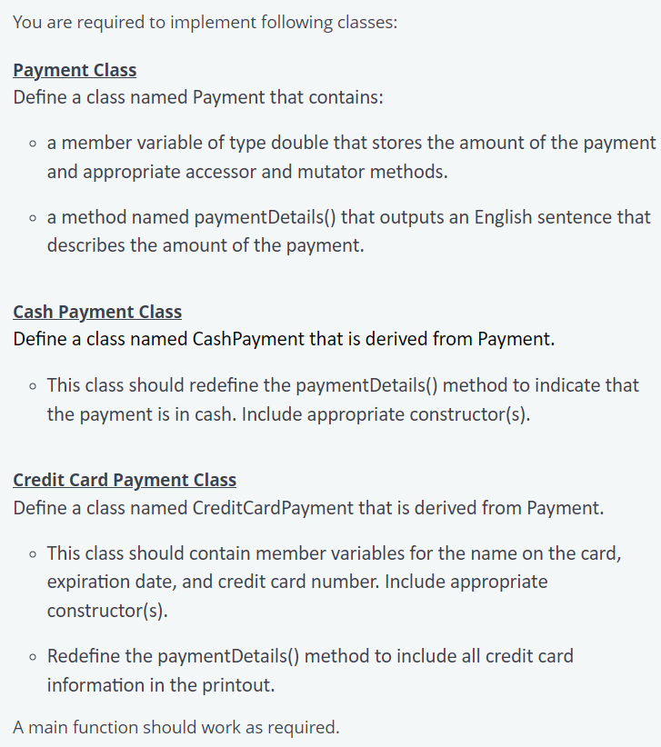 Solved You are required to implement following classes: | Chegg.com Solved You are required to implement following classes: | Chegg.com