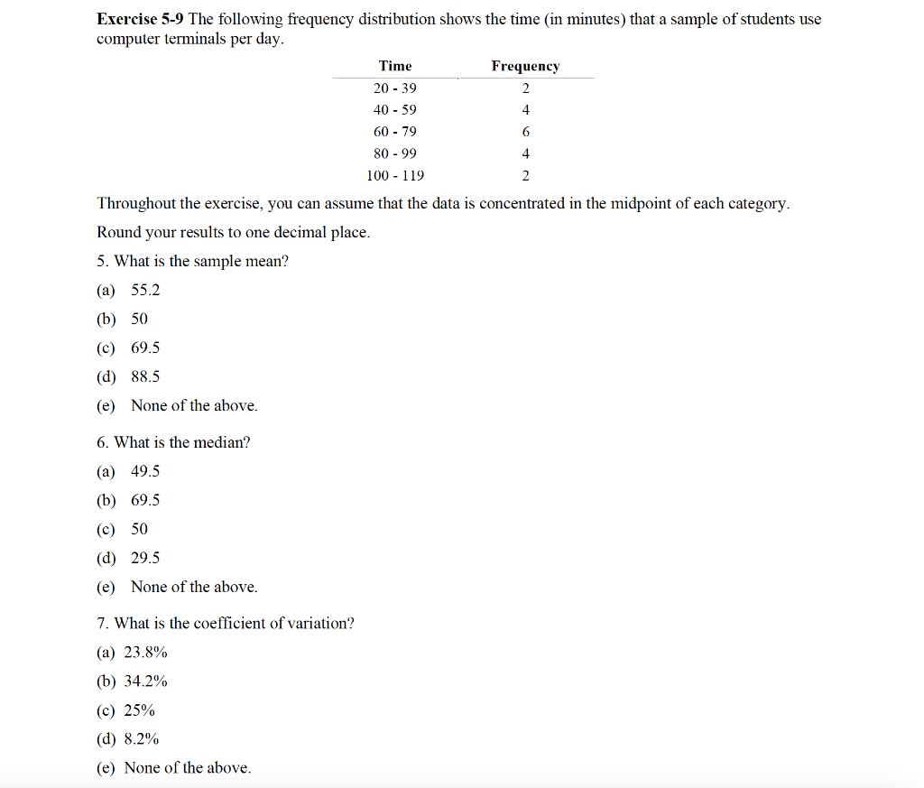 Solved Exercise 5-9 The following frequency distribution | Chegg.com