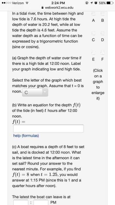 Solved In a tidal river, the time between high and low tide | Chegg.com