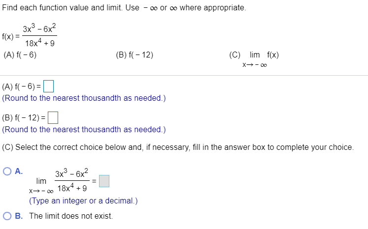 Solved Find each function value and limit. Use - oo or o | Chegg.com